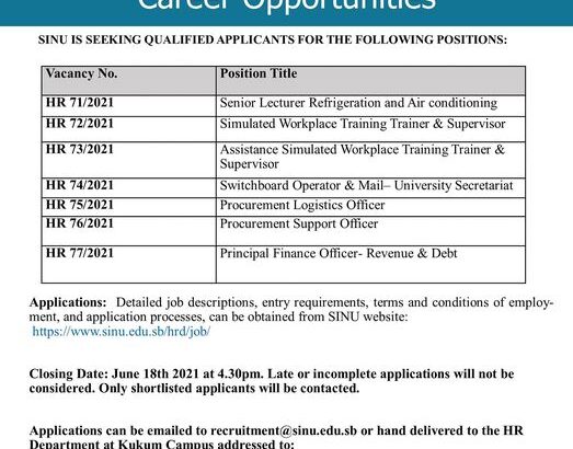 SINU: Career Opportunities – Solomon Classifieds